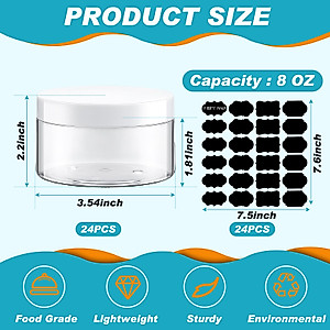 Dandat 24 Pcs Plastic Jars with Lid and Label PET Cosmetic Containers Leak Proof Empty Cosmetic Jars Refillable Storage Travel Containers for Lotion Cream Gel Powder(8 oz,Clear with White Lid)