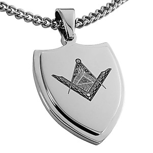 Tioneer Stainless Steel Freemasons Masonic Eye of Providence Shield Pendant Necklace