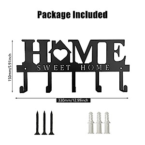 YGFRSTO Metal Key Holder Sweet Home Coat Hooks Organizer Wall Mounted Key Rack with 5 Key Hooks Wall Hanger Decor for Entryway Front Door Kitchen Hallway Garage House Design