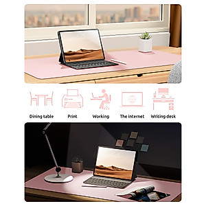 YSAGi Leather Desk Protector, Office Mat, Large Mouse Mat, Non-Slip PU Leather Blotter, Laptop Pad, Waterproof Writing Pad for Office and Home (Light Pink, 23.6" x 13.8")