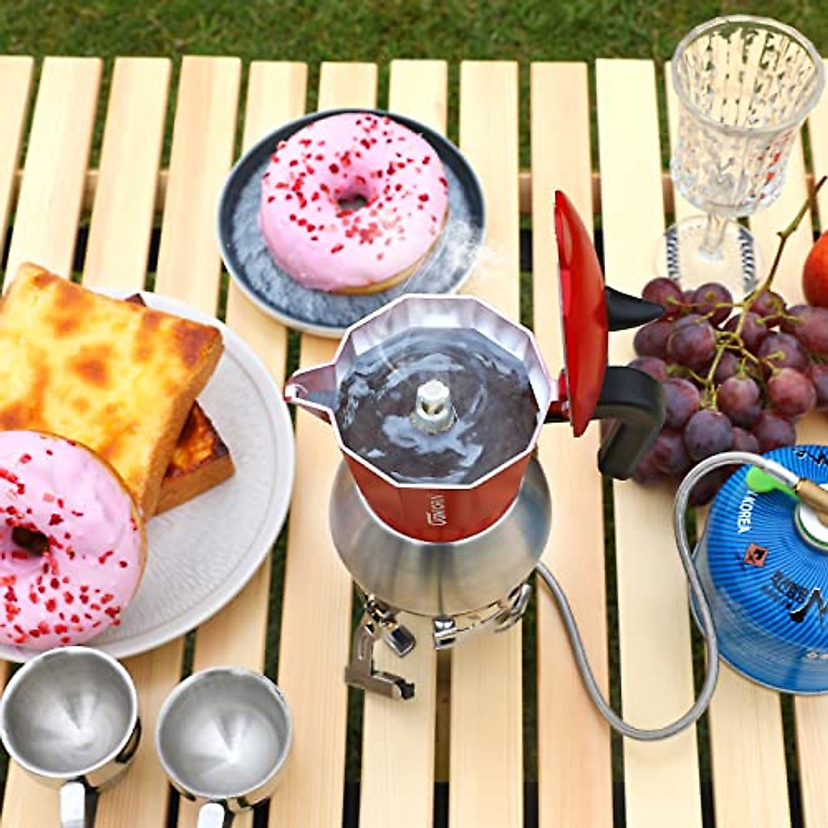 OGNI ORA Stovetop Espresso Maker Moka Pot, Red 4 Cup(150 ml) Camping Coffee Pot Double Valve Design Espresso Coffee Maker Suitable for Gas, Induction, Electric Pottery Stove