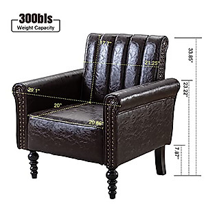 TTGIEET PU Leather Accent Chair with Arms for Living Room, Modern Upholstered Armchair with Solid Wood Legs for Single Sofa Reading Club Chair Living Room, Bedroom, Office(Dark Brown)