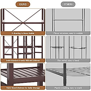 Homykic Bamboo Closet System, Large Clothing Rack Garment Rack for Hanging Clothes, Freestanding Clothes Rack with Shelves and 5 Rods, Stable Open Wardrobe Organizer with 4 Hooks, 70”Wx77”H, Espresso