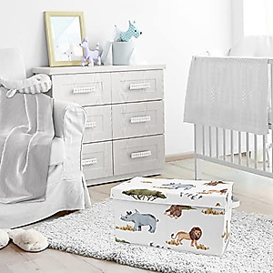 Sweet Jojo Designs Jungle Animals Small Fabric Toy Bin Storage Box Chest Baby Nursery Kids Room Dark Hunter Green Yellow Grey Black White Wildlife Safari Elephant Giraffe Lion Monkey Leopard Cheetah