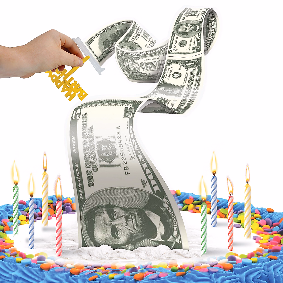 BEST PARTY EVER! Cash Stash Cake Surprise Candle Set, Pull Out Money Box for Birthday Cake with 24 Candles, Holds Up to 40+ Bills, Birthday Cake Topper