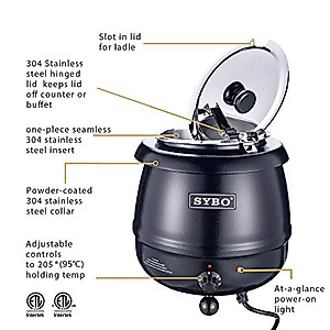 SYBO SB-6000 Commercial Grade Soup Kettle with Hinged Lid and Detachable Stainless Steel Insert Pot for Restaurant and Big Family, 10.5 Quarts, Black