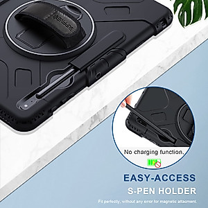 SUPFIVES Case for Samsung Galaxy Tab S7 FE/ S8 Plus 12.4 Inch: [Upgraded Military Grade] Full-Body Rugged Protective Soft Silicone Cover - Kick Stand- Handle/Shoulder Strap- S Pen Holder- Black