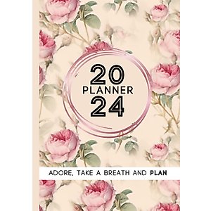 Weekly and Monthly Planner 2024: Medium Sized Scheduler & Organizer, 7 x 10, Jan 2024 - Dec 2024, Monthly and Weekly Goals with Focus Points, Agenda, Diary, Roses Design