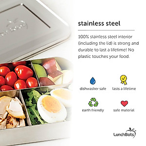 LunchBots Medium Duo Snack Container - Divided Stainless Steel Food Container - Two Sections for Half Sandwich and a Side - Eco-Friendly - Dishwasher Safe - Stainless Lid - All Stainless Steel