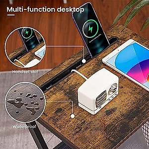 Yifeel End Table Set of 2 with Charging Station, Side Table with Storage Shelf, Bedside Table, Nightstand for Small Spaces, Living Room, Bedroom, Rustic Brown and Black JET002CSR2