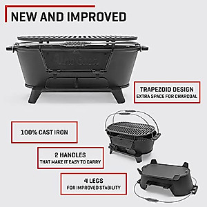Uno Casa Hibachi Grill and Cast Iron Grill Press Set - Bundle of Pre-Seasoned Small Charcoal Grill with XL Hamburger Press, Charcoal Grill for Camping and 9x4.5 Inch Bacon/Burger Press