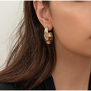 ROGOWOL Resin C Shape Open Hoop Earrings with Pearl Ball Back Hypoallergenic Double Sided Faux Pearl Acrylic Hoop Earrings for Women