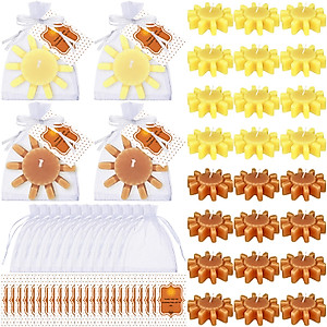 Treela 24 Sets Sun Baby Shower Party Favors Boho Tea Lights Candles for Guests Cute Sun Shaped Burning Tea Light Candles Baby Shower Thank You Tags Return Gifts for Baby Shower