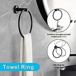 Bathroom Hardware Set, 6-Piece Matte Black Bath Accessories Set Wall Mount Includes 17/23" Towel Bar,Toilet Paper Holder,Towel Ring, 2 Hooks SUS304 Stainless Steel,Heavy Duty