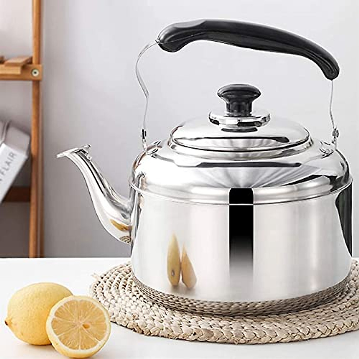Food Grade Stainless Steel Tea Pots for Stove Top Automatic Whistling Tea Kettle, Anti-scalding Handle Dustproof Lid, Suitable for All Kinds of Stoves (Size : 5L)