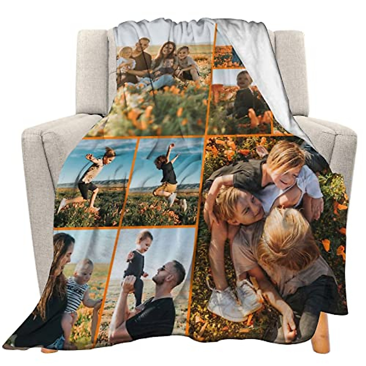 Custom Blanket with Photo Text Personalized Gift, 1-10 Pictures Customized Blanket for Mother Father Family, Christmas Halloween Thanksgiving Birthday Wedding Valentine's Day Customized Gift
