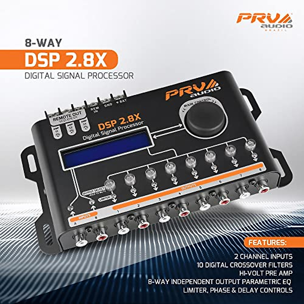 PRV AUDIO DSP 2.8X Car Audio Crossover and Equalizer 8 Channel Full Digital Signal Processor DSP with Sequencer