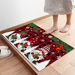 Christmas Gnome Kitchen Rugs and Mats Set of 2 Snowflake Red and Black Buffalo Plaid Xmas Kitchen Mat,Non-Slip Area Runner Rug,Washable Floor Mat for Home Dining Room Office 16x24in+16x47in