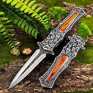 VALHALLA PASTOR Pocket Knife, 3.7'' Folding Knife with 3D Retro Embossed Pattern, Pocket Knife For Men, Liner Lock, Cool EDC Knives, Gift for men