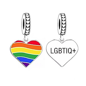 Pride Rainbow Heart LGBTIQ+ 925 Sterling Silver Charms Beads Pendants for Pandora Bracelets & Necklaces Etc