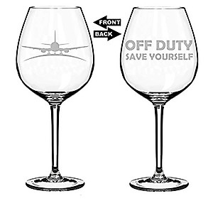 MIP Brand Wine Glass Goblet Two Sided Airplane Pilot Flight Attendant Off Duty Save Yourself (20 oz Jumbo)