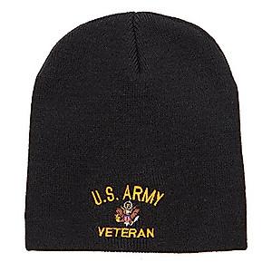 e4Hats.com US Army Veteran Military Embroidered Short Beanie - Black OSFM