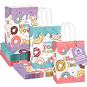 VGOODALL 24PCS Donut Gift Bags, 5.5" x 2.8" x 8" Paper Bags Thank You Gift Bags with Handles Party Favor Bags Goodie Bags for Party Supplies Birthday Treat Bags