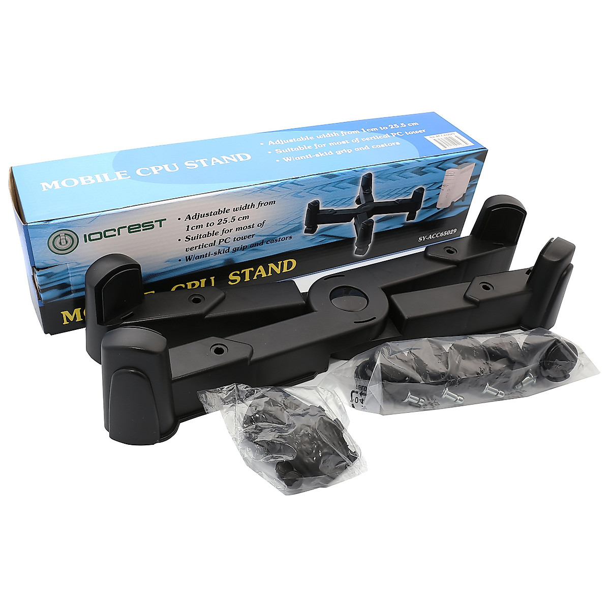 IO CREST Mobile Desktop Tower Computer Floor Stand Rolling Caster Wheels and Adjustable Width from 6 to 10 Inches