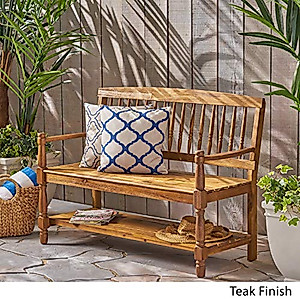 Christopher Knight Home Cody Outdoor Acacia Wood Bench with Shelf, Teak Finish