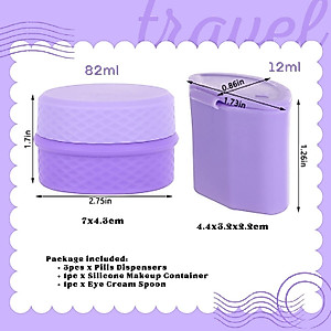 3 in 1 Travel Silicone Makeup Containers for Toiletries Shampoo Lotion Refillable Empty Jars with Spoon, Portable Containers for Trinkets Pills, including 3 Dispensers & 1 Protective Box (Purple)