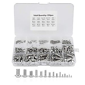 Screws Set, 250pcs M2/ M2.5/ M3 /M4/ M5/ M6/ M8/ M10 Machine Screws Set for Laptop/Keyboard/Phone/PC