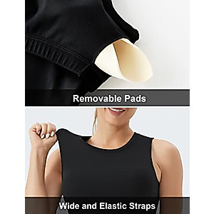 THE GYM PEOPLE Women's Medium Support Sports Bra Removable Padded Sleeveless Workout Crop Tops Black