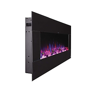 BurnBrite 88001 50-Inch Dual-use Wall Mount & Recessed Electric Fireplace with Crystals and Driftwood, Black