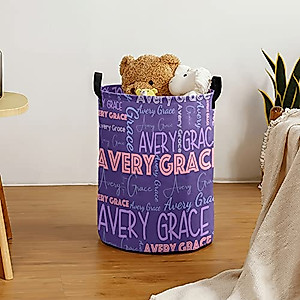 Personalized Laundry Basket Custom Word Art Names Laundry Hamper Collapsible Durable Toys Organizer Storage Bedroom Decor for Boys Girls Adults (Word art)