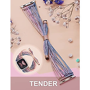 JR.DM Boho Watch Band, Compatible with Apple Watch Band 8/SE/7/6/5/4/3/2/1 38mm 40mm 41mm for Girls Women 40mm-Women-Band Christmas Gift, Handmade Bracelets Hippie String Art (Afterglow)