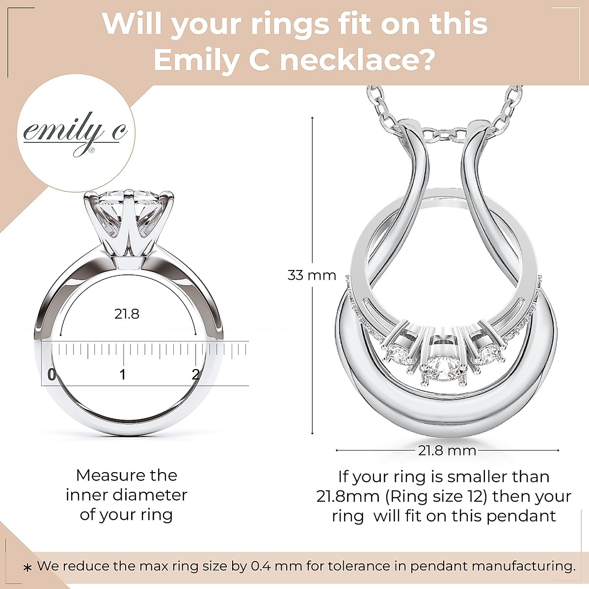 Emily C Ring Holder Necklace - Stainless Steel Ring Keeper Necklaces - Women & Men Wedding Ring Holder Necklace - Cute Necklace Jewelry for Women, Wife, Nurse, Doctor - Drop Ring Necklace Holder