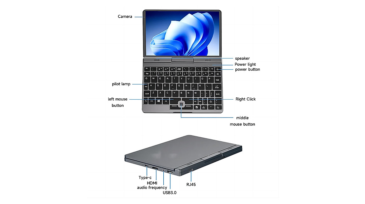 Oushedi 8-Inch 2-in-1 Mini Laptop - 12th Gen Intel