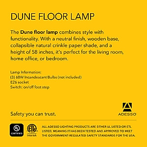 Adesso Home 8022-12 Transitional Three Light Floor Lamp from Dune Collection in Pwt, Nckl, B/S, Slvr. Finish, Beige