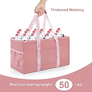 Litvyak Extra Large Utility Tote Bag, Reusable Grocery Bags Collapsible Tote Shopping Bag for Groceries, Storage, Picnics, Beach, Pool, Laundry, with Reinforced Wire Frame & Handles(Pink)