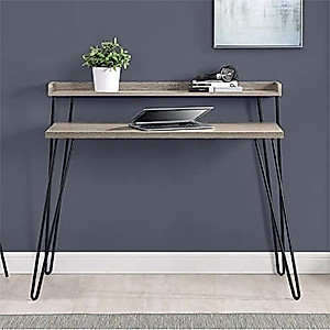 Ameriwood Home Haven Retro Computer Desk with Riser, Distressed Gray Oak (9881096COM)