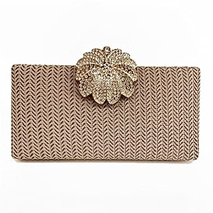 SEIJY Knitted Fashion Lady Handbags with Flower Metal Diamonds Evening Bags Golden Chain Party Holder Clutch (Color : Black, Size : 1)