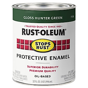 Rust-Oleum 7738502 Stops Rust Brush On Paint, Quart, Gloss Hunter Green, 1 Quarts (Pack of 1)
