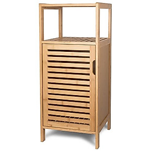 Purbambo Bathroom Bamboo Storage Cabinet, Freestanding Floor Cabinet with Door and Shelf for Bathroom, Living Room, Bedroom, Hallway, Kitchen