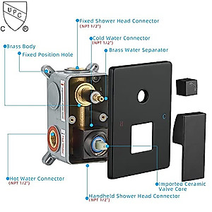 JingGang 12 Inch Ceiling Mount Matte Black Shower System Bathroom Luxury Rain Mixer Shower Combo Set Ceiling Rainfall Shower Head System (Contain Shower Faucet Rough-in Valve Body and Trim)