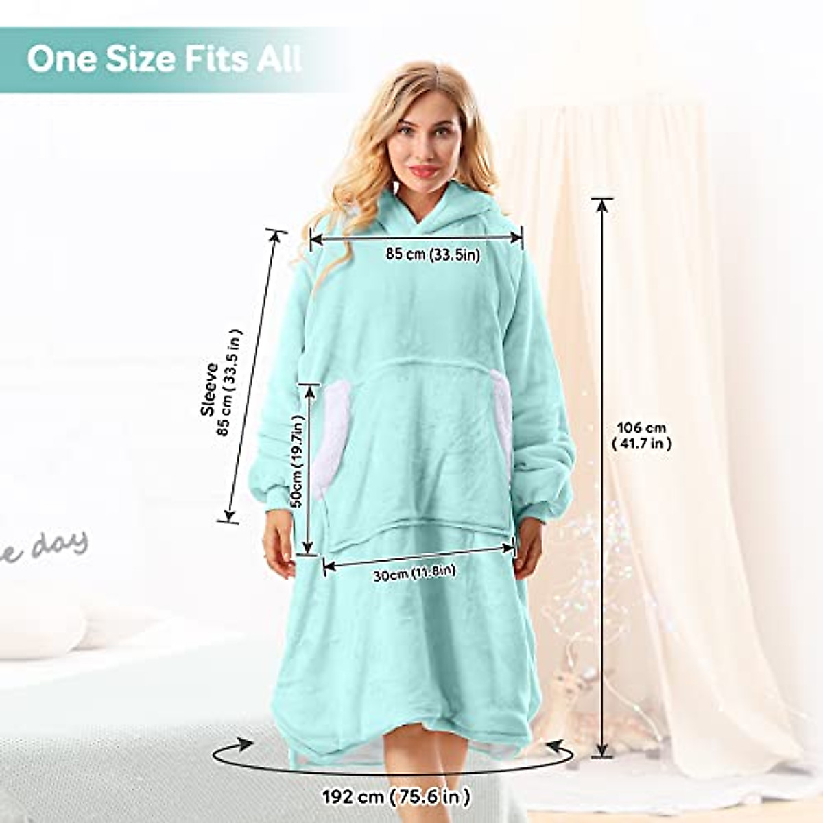 Uttermara Knit Weighted Blanket 15 Pounds 48x72 Inches, Weighted Blankets Knitted, Grey + Blanket Hoodie Women and Men with Giant Front Pocket Elastic Sleeve, Teal