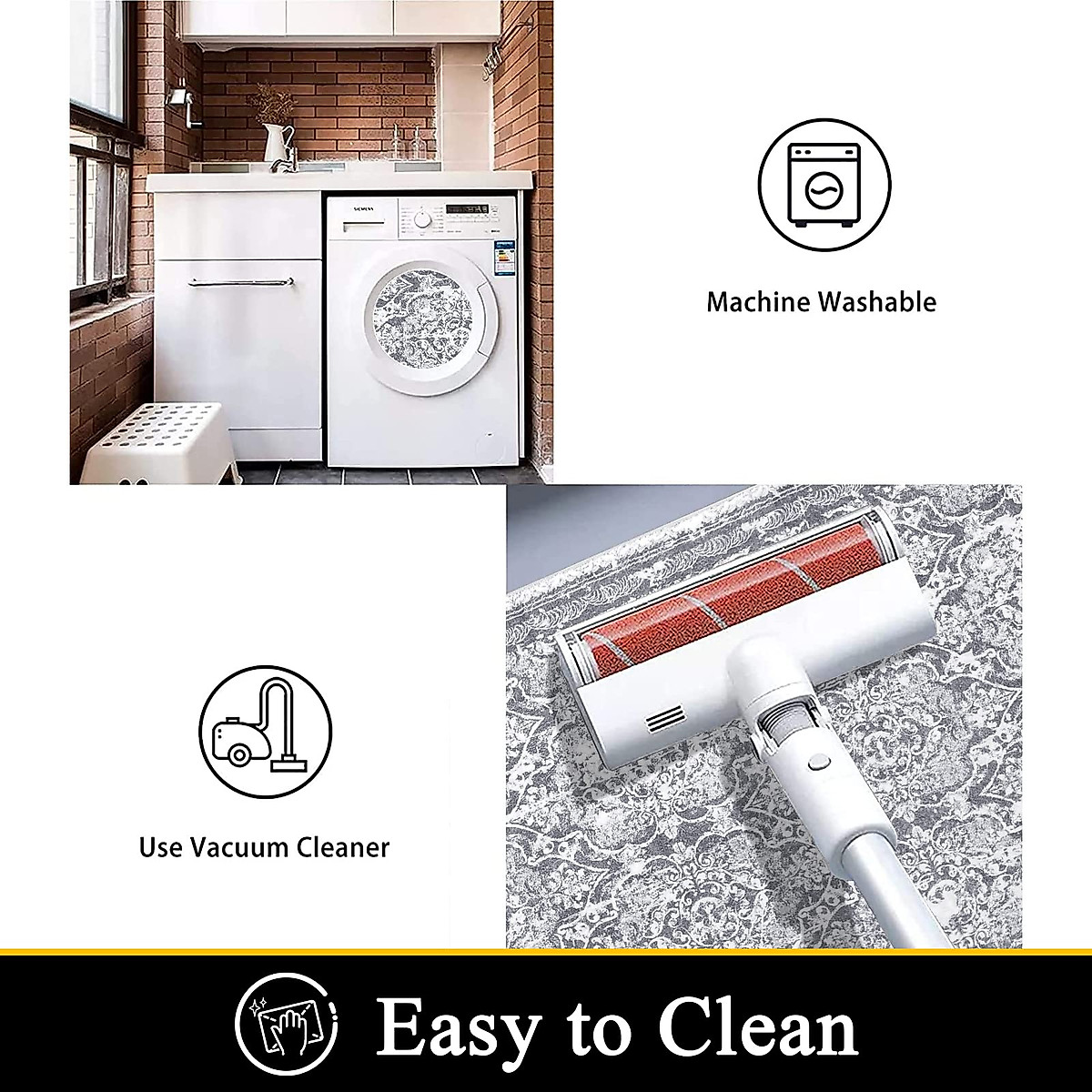 Vaukki Hallway Runner Rug, Vintage Shaggy Soft Laundry Rug Runner, Non Slip Entryway Runner Mat, Washable Farmhouse Kitchen Area Carpet for Bathroom, Entryway and Bedroom (2'6'' X 10', Grey)