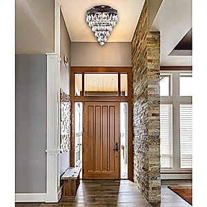 YaoKuem Semi Flush Mount Ceiling Light Fixture with K9 Crystal, 2-Light E12 Base, Metal Housing, Bulbs NOT Included