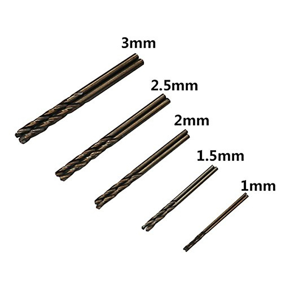 SPKLINE 10 Pcs High Speed Steel Cobalt Drill Bit Set 2 Pcs of Each 1mm(3/64"), 1.5mm(1/16") 2mm(5/64") 2.5mm(3/32") 3mm(1/8") Jobber Length Twist M35 Metal Drill Bit For Stainless Steel And Hard Metal