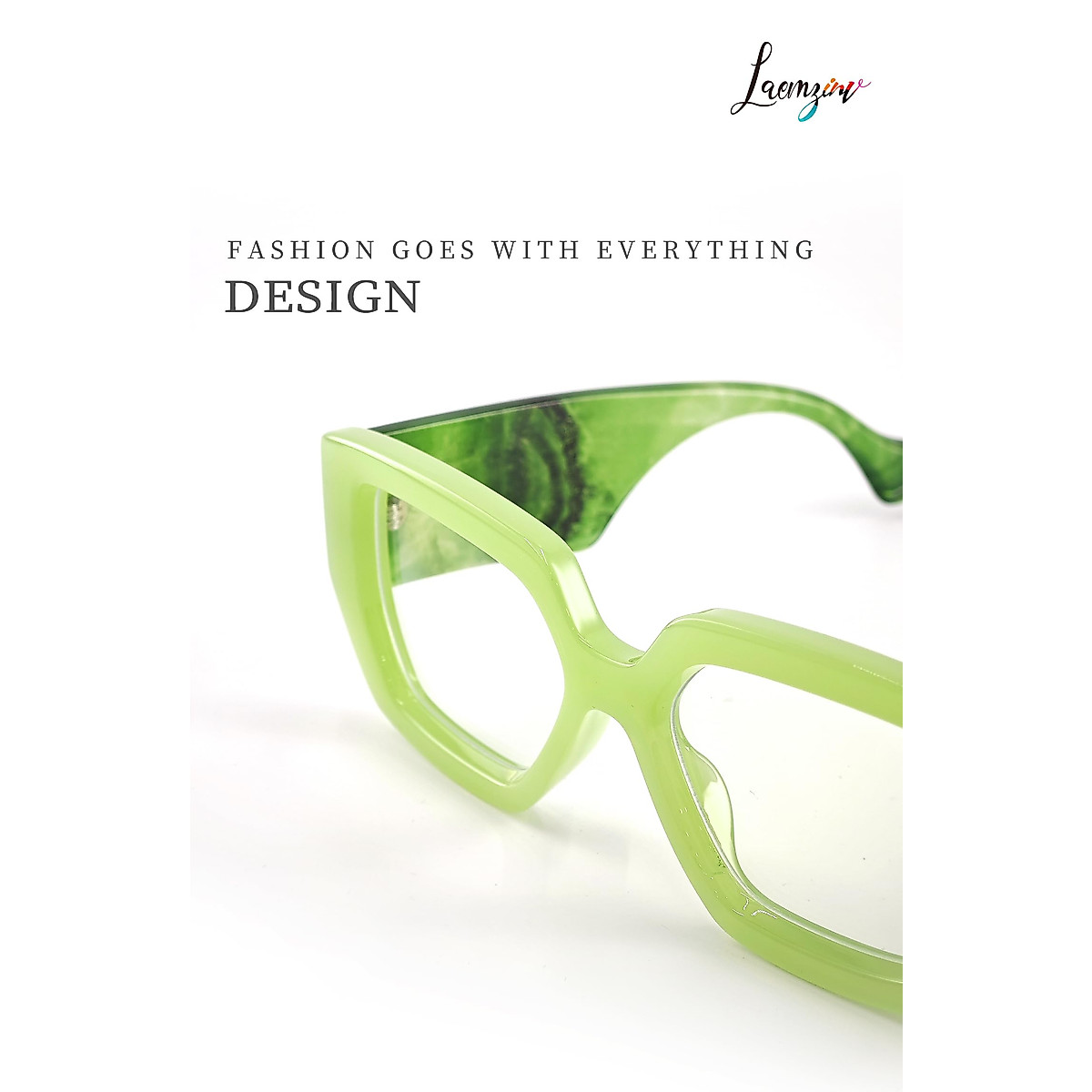 Laemzinv Oversized Square Blue Light Glasses for Women, Large Thick Frame Reading Blocker, Big Reader for Computer Eyewear and Gaming Glasses LA022 (A2 | GREEN)