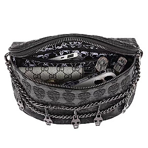 XingChen Women Skull Print Shoulder Bag Punk Purse Gothic Satchel Fashion Crossbody Bag Black Handbag Tote with Chain